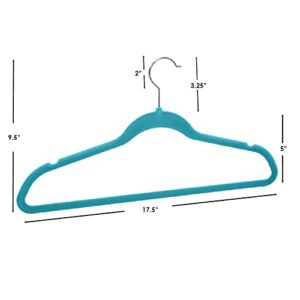 Velvet Clothes Hangers (Pack of 10), Turquoise, by Home Basics | Felt Hangers for Tops, Jackets, Dresses, and Pants | Contoured Hangers with Notches | Ultra-Thin Space Saving Clothes Hangers