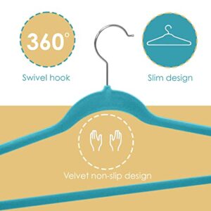 Velvet Clothes Hangers (Pack of 10), Turquoise, by Home Basics | Felt Hangers for Tops, Jackets, Dresses, and Pants | Contoured Hangers with Notches | Ultra-Thin Space Saving Clothes Hangers