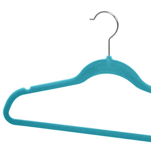 Velvet Clothes Hangers (Pack of 10), Turquoise, by Home Basics | Felt Hangers for Tops, Jackets, Dresses, and Pants | Contoured Hangers with Notches | Ultra-Thin Space Saving Clothes Hangers