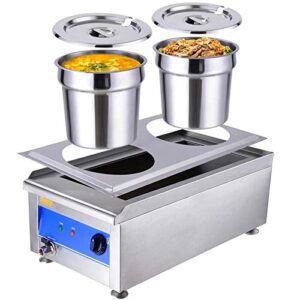 1200w commercial food warmer with dual 7l pots stainless steel countertop steam table soup restaurant buffet，easy cleaning and simple maintenance