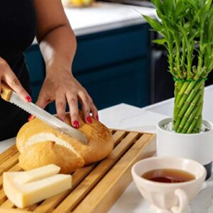 Bamboo Land- Large Bamboo Bread Board with Large Bread Knife and Crumb Catcher, Bread Cutting Board, Bread Boards Wooden, Bread Tray, Bread Cutting Board with Crumb Catcher, Tray to Cut Homemade Bread