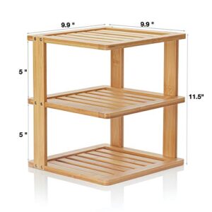 BERYLAND Bamboo Corner Shelf - 3 Tier 10 x 10 inch and 11.5 inches high. Kitchen Cabinet Organizer - Pantry Organization and Storage - Bathroom Countertop Shelves