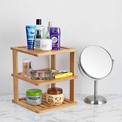 BERYLAND Bamboo Corner Shelf - 3 Tier 10 x 10 inch and 11.5 inches high. Kitchen Cabinet Organizer - Pantry Organization and Storage - Bathroom Countertop Shelves