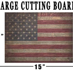 Patriotic USA Wood Flag Look Design Glass Cutting Board Decorative American United States of America Rustic Design