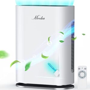 mooka true hepa air purifiers for home large room, up to 2,000 ft², air purifier for bedroom with air quality sensor, timer, chilck lock, air cleaner for pet danders, dust, smoke, odor