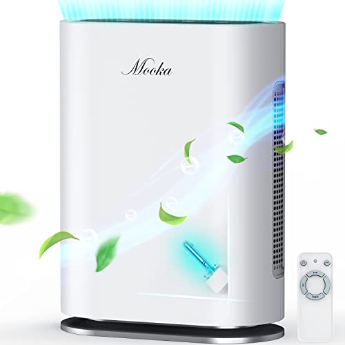 Mooka True HEPA Air Purifiers for Home Large Room, Up to 2,000 ft², Air Purifier for Bedroom with Air Quality Sensor, Timer, Chilck Lock, Air Cleaner for Pet Danders, Dust, Smoke, Odor