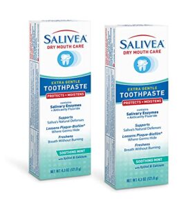 salivea dry mouth toothpaste - soothing mint toothpaste with natural salivary enzymes - gentle toothpaste to aid dry mouth care - natural, paraben free dry mouth toothpaste - mint flavor (2 pack)