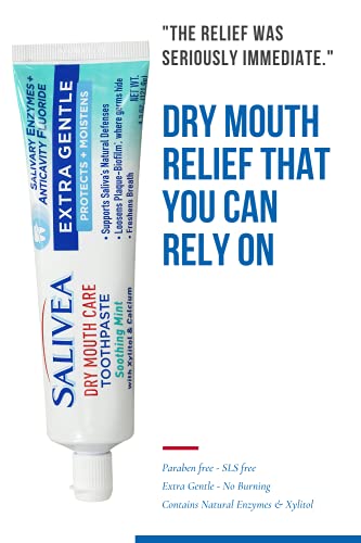 SALIVEA Dry Mouth Toothpaste - Soothing Mint Toothpaste with Natural Salivary Enzymes - Gentle Toothpaste to Aid Dry Mouth Care - Natural, Paraben Free Dry Mouth Toothpaste - Mint Flavor (2 Pack)