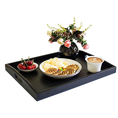 Large Trays Serving Trays Serving Tray with Handles Trays for Eating Breakfast Food Trays Serving Tray Restaurant Ottomans Wooden Black (Large)