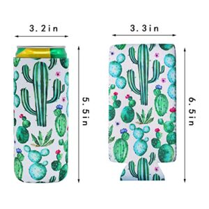 6 Pack Slim Can Coolers Skinny Can Sleeve 12oz Insulator Can Cooler Soft Neoprene Skinny Beer Coolies Cover Thick Tall Beverage Holder Bag for Energy Drink & Beer Cans, Cactus