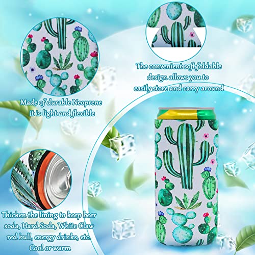 6 Pack Slim Can Coolers Skinny Can Sleeve 12oz Insulator Can Cooler Soft Neoprene Skinny Beer Coolies Cover Thick Tall Beverage Holder Bag for Energy Drink & Beer Cans, Cactus