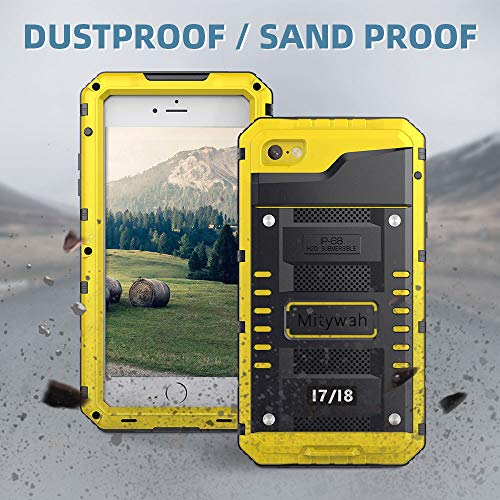 Mitywah Waterproof Case for iPhone 7, iPhone 8 Heavy Duty Military Grade Armor Metal Case, Full Body Protective Rugged Shockproof Thick Dustproof Strong Case for iPhone 7/8, Yellow