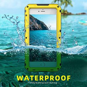 Mitywah Waterproof Case for iPhone 7, iPhone 8 Heavy Duty Military Grade Armor Metal Case, Full Body Protective Rugged Shockproof Thick Dustproof Strong Case for iPhone 7/8, Yellow