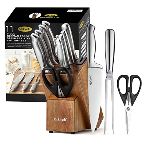 McCook® MC35 Knife Sets with Built-in Sharpener,11 Pieces German Stainless Steel Hollow Handle Kitchen Knives Set in Acacia Block