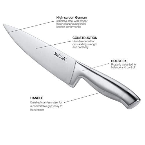 McCook® MC35 Knife Sets with Built-in Sharpener,11 Pieces German Stainless Steel Hollow Handle Kitchen Knives Set in Acacia Block