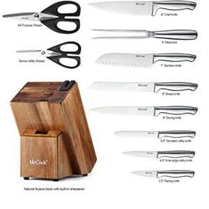 McCook® MC35 Knife Sets with Built-in Sharpener,11 Pieces German Stainless Steel Hollow Handle Kitchen Knives Set in Acacia Block