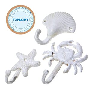 TOPBATHY 3pcs Nautical Hooks Crab sea Shell Shape Wall Hooks Coat Towel Hooks Robe Key Hat Clothes Hooks Wall Hangers Nautical Beach Coastal Wall Decorations Ornaments