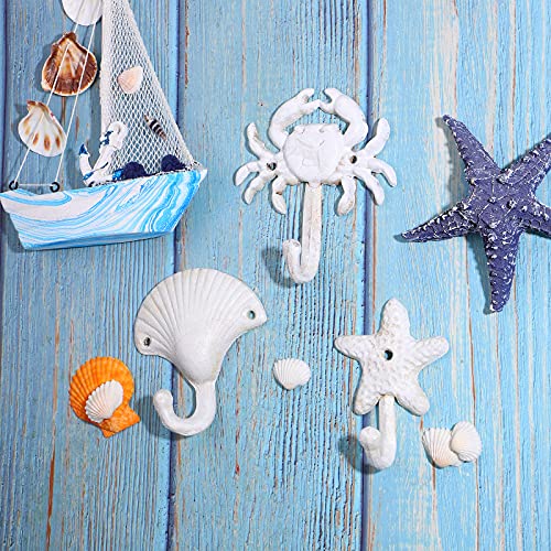 TOPBATHY 3pcs Nautical Hooks Crab sea Shell Shape Wall Hooks Coat Towel Hooks Robe Key Hat Clothes Hooks Wall Hangers Nautical Beach Coastal Wall Decorations Ornaments