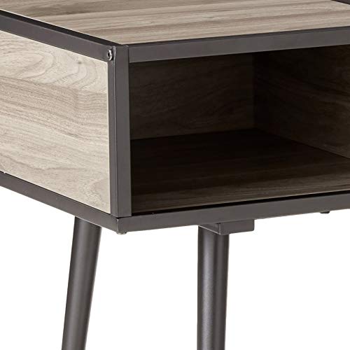 Walker Edison Hawkins Mid Century Modern Metal and Wood Storage Bench with Plush Cushion, 40 Inch, Blue