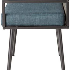 Walker Edison Hawkins Mid Century Modern Metal and Wood Storage Bench with Plush Cushion, 40 Inch, Blue