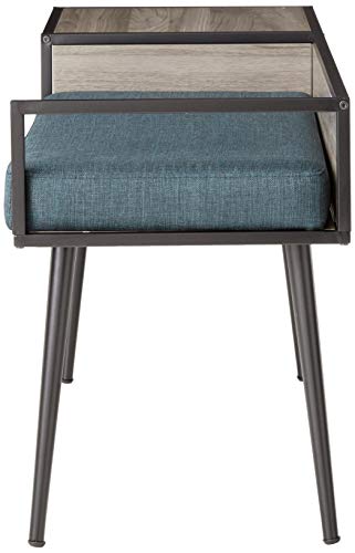 Walker Edison Hawkins Mid Century Modern Metal and Wood Storage Bench with Plush Cushion, 40 Inch, Blue