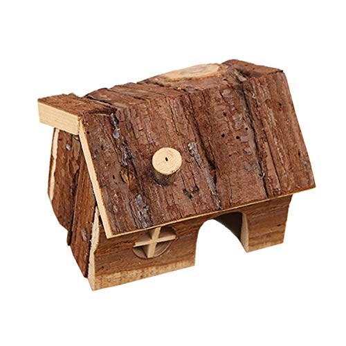 Hamster Wooden House with Chimney Small Pets Hideout for Dwarf Hamster Cage Play Hut (S)