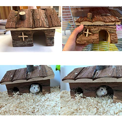 Hamster Wooden House with Chimney Small Pets Hideout for Dwarf Hamster Cage Play Hut (S)