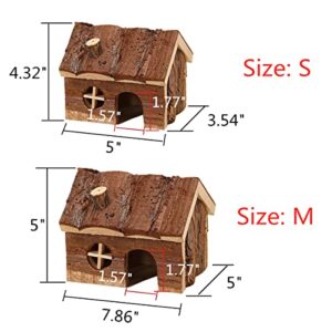 Hamster Wooden House with Chimney Small Pets Hideout for Dwarf Hamster Cage Play Hut (S)