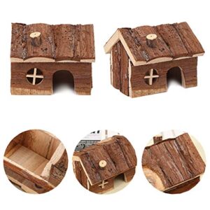 Hamster Wooden House with Chimney Small Pets Hideout for Dwarf Hamster Cage Play Hut (S)