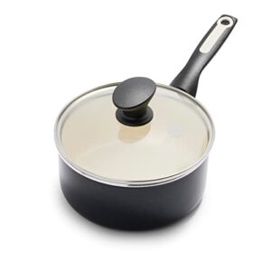 greenpan rio healthy ceramic nonstick 2qt saucepan pot with lid, pfas-free, dishwasher safe, black