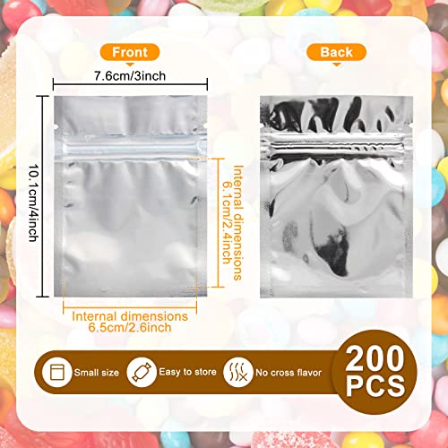 SBYURE 200 Pack Resealable Clear Ziplock Mylar Bags Aluminum Foil Plastic Food Storage Bags,Food Safe Plastic Aluminum Material for Candy,Cookies,Snack Food,etc.3x4 Inch,Clear Silver