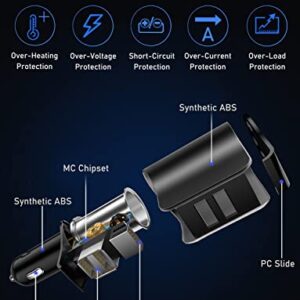 LIHAN Car Charger Extension Cigarette Lighter Adapter,Socket Splitter 3 USB Ports and Voltage Meter,fit for 12V/24V Automobile Outlet,Compatible with iPhone 14,13,12,iPad,Samsung(BlackQC3.0)