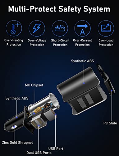 LIHAN Car Charger Extension Cigarette Lighter Adapter,Socket Splitter 3 USB Ports and Voltage Meter,fit for 12V/24V Automobile Outlet,Compatible with iPhone 14,13,12,iPad,Samsung(BlackQC3.0)