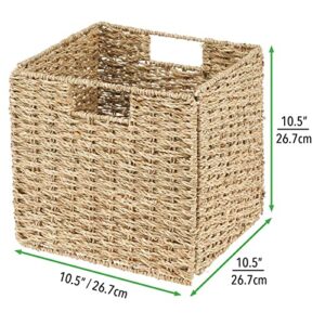 mDesign Seagrass Woven Cube Bin Basket Organizer with Handles - Storage for Bedroom, Home Office, Living Room, Bathroom, Shelf/Cubby Organization, Hold Blankets, Magazines, Books - 6 Pack, Natural/Tan