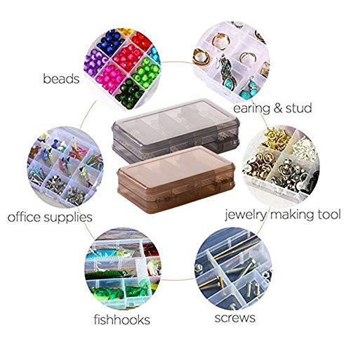 AKOAK 1 Pack Double Compartment Portable Jewelry Box Plastic Transparent Earrings Storage Box 10 Grid Mini Storage Box (White)