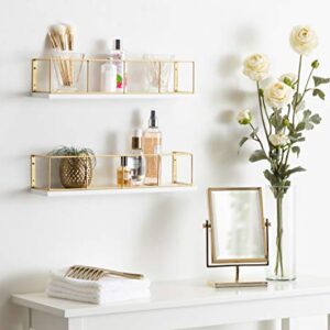 Kate and Laurel Benbrook 18-inch 2-Pack Wood and Metal Floating Wall Shelves, White and Gold