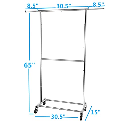 Simple Trending Double Rod Clothing Garment Rack, Rolling Clothes Organizer on Wheels for Hanging Clothes, Chrome