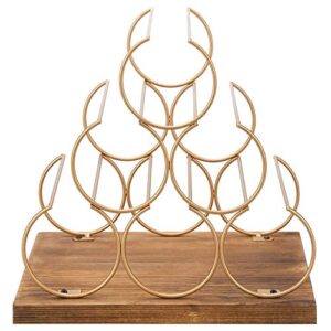 MyGift Contemporary Tabletop Wine Rack, Brass Metal Wire & Burnt Wood 6-Bottle Wine Holder