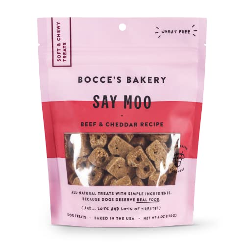 Bocce's Bakery Oven Baked Say Moo Treats for Dogs, Wheat-Free Everyday Dog Treats, Made with Real Ingredients, Baked in The USA, All-Natural Soft & Chewy Cookies, Beef & Cheddar Recipe, 6 oz