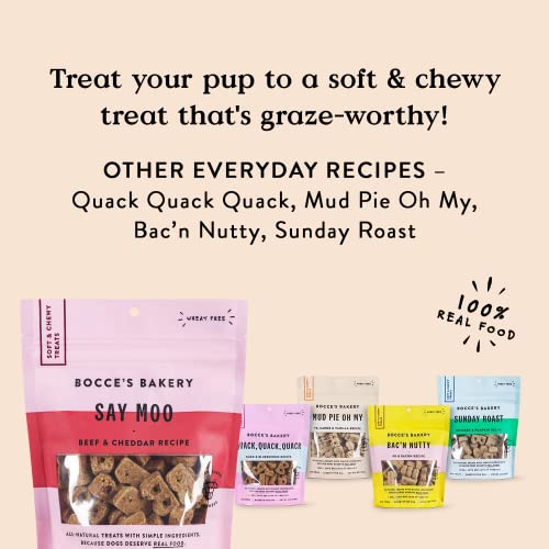 Bocce's Bakery Oven Baked Say Moo Treats for Dogs, Wheat-Free Everyday Dog Treats, Made with Real Ingredients, Baked in The USA, All-Natural Soft & Chewy Cookies, Beef & Cheddar Recipe, 6 oz