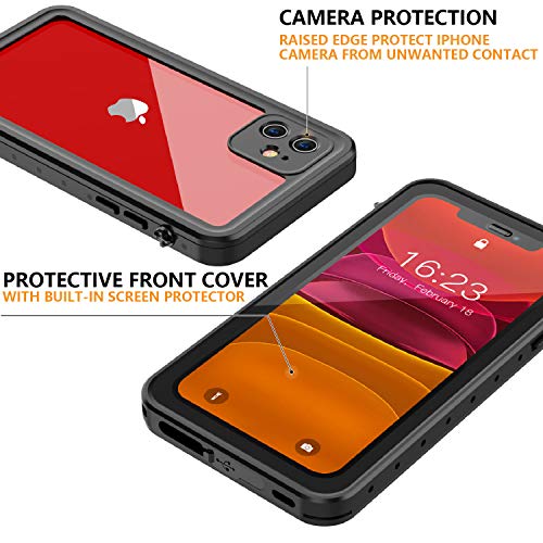 AMILIFECASES for iPhone 11 Case Waterproof,with Built in Screen Protector,Shockproof Dustproof Full Body Heavy Duty Protective Phone Case for iPhone 11 6.1 inches Black/Clear