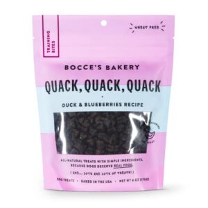 Bocce's Bakery Quack, Quack, Quack Training Treats for Dogs, Wheat-Free Dog Treats, Made with Real Ingredients, Baked in The USA, All-Natural & Low Calorie Training Bites, Duck & Blueberry, 6 oz