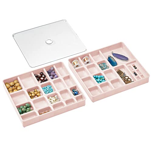 mDesign Stackable Plastic Storage Jewelry Box - 2 Organizer Trays with Lid for Drawer, Dresser, Vanity - Holds Necklaces, Bracelets, Bangles, Rings, Earrings - 3 Pieces - Light Pink/Clear