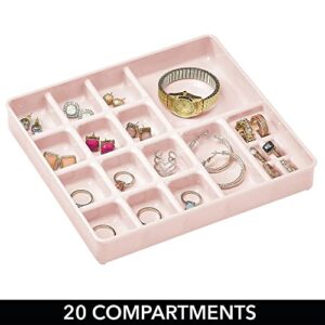 mDesign Stackable Plastic Storage Jewelry Box - 2 Organizer Trays with Lid for Drawer, Dresser, Vanity - Holds Necklaces, Bracelets, Bangles, Rings, Earrings - 3 Pieces - Light Pink/Clear