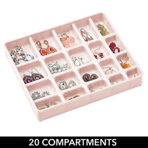 mDesign Stackable Plastic Storage Jewelry Box - 2 Organizer Trays with Lid for Drawer, Dresser, Vanity - Holds Necklaces, Bracelets, Bangles, Rings, Earrings - 3 Pieces - Light Pink/Clear