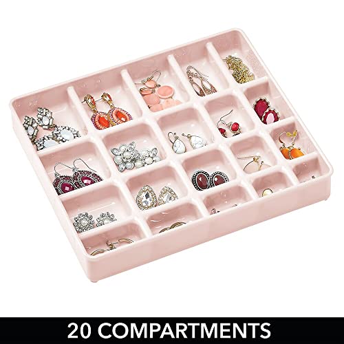 mDesign Stackable Plastic Storage Jewelry Box - 2 Organizer Trays with Lid for Drawer, Dresser, Vanity - Holds Necklaces, Bracelets, Bangles, Rings, Earrings - 3 Pieces - Light Pink/Clear