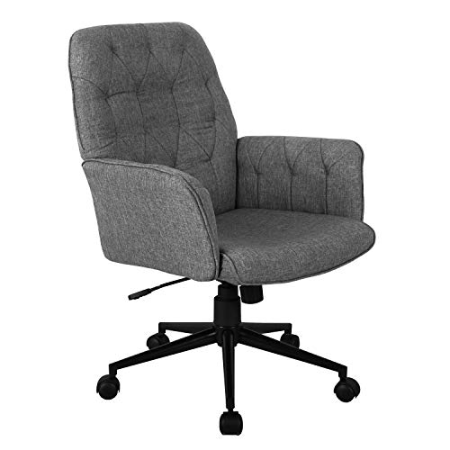 Techni Mobili Executive Modern Upholstered Tufted Office Chair with Arms, Regular, Grey