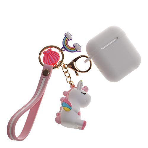 Airpod Case with Cute Unicorn Keychain (White)