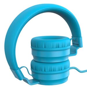 Puro Sound Labs PuroBasic Volume Limiting Wired Headphones for Kids, Boys, Girls 2+ Foldable & Adjustable Headband w/Microphone, Compatible with iPad, iPhone, Android, PC & Mac, Blue