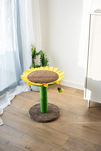 Catry Cat Tree – Nature Looking of Cat beds and Furniture All-in-1, Allure Cats Love to Lounge in and Lazily Recline While Playing with Cute Bees Toys and Scratching Post, Adjustable Sunflower